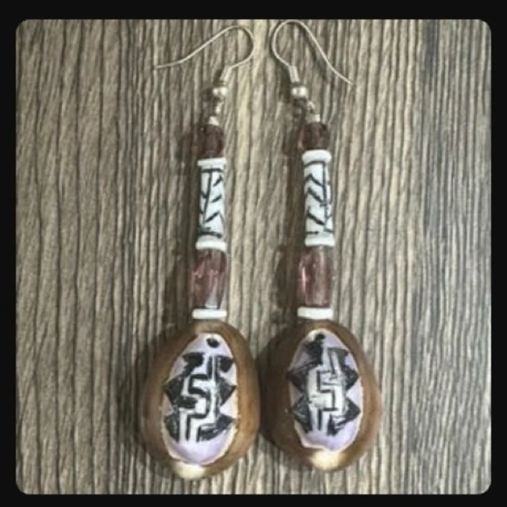Jewelry | Native American Incised Clam Shell And Dentalium Earrings ...